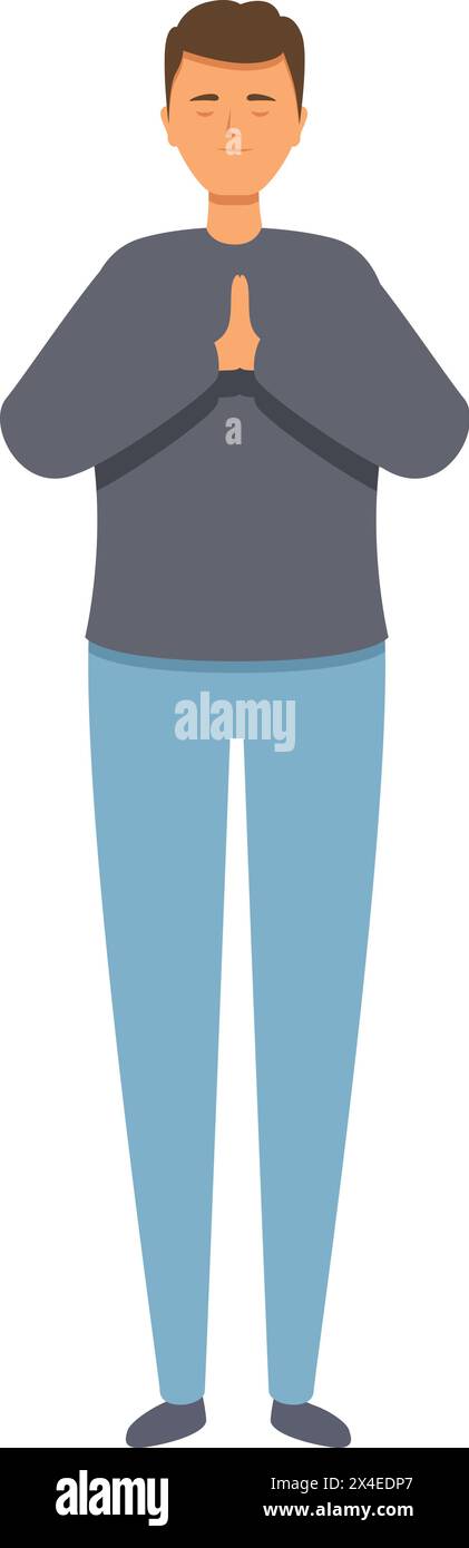 Young boy praying icon cartoon vector. Hands gesture. Believe love ...