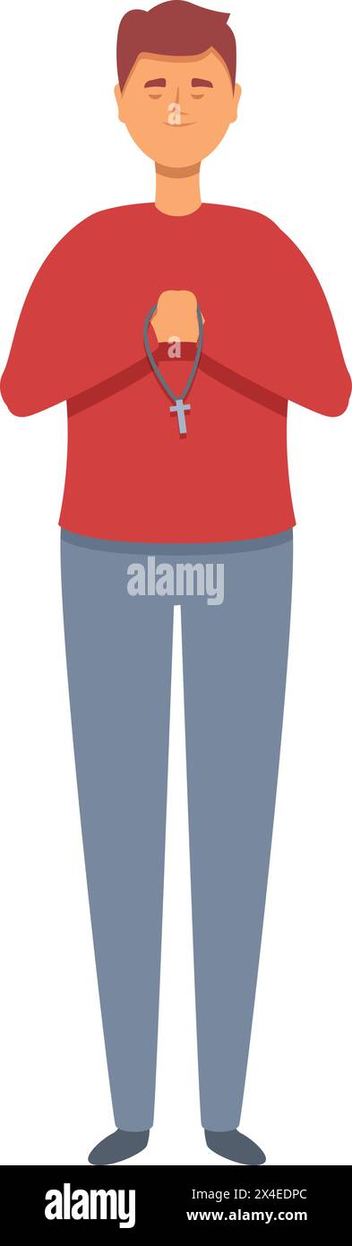 Catholic boy praying icon cartoon vector. Love spiritual save. Believe ...