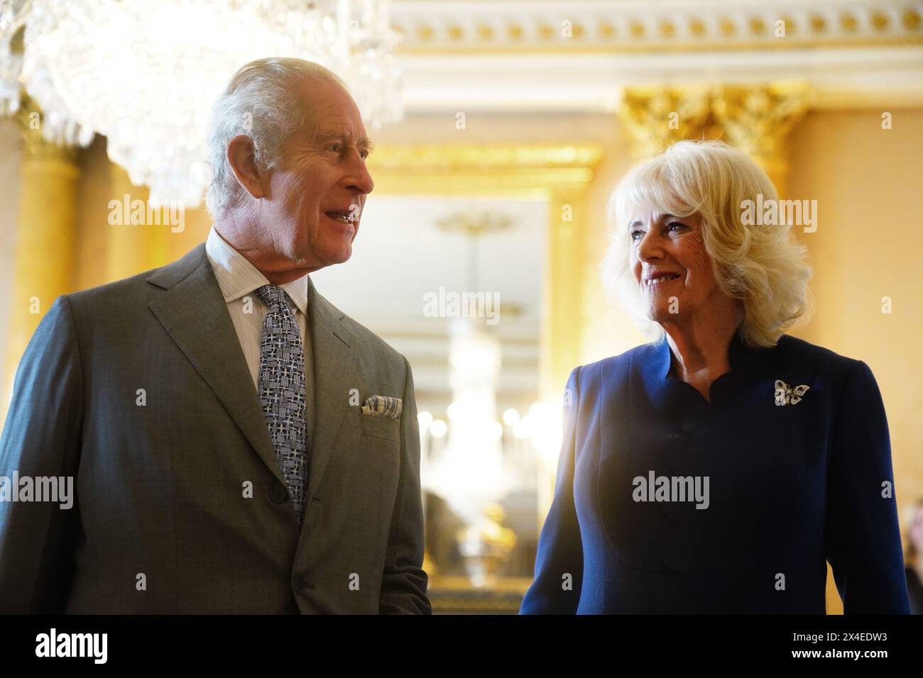 King Charles III and Queen Camilla after being presented with the ...