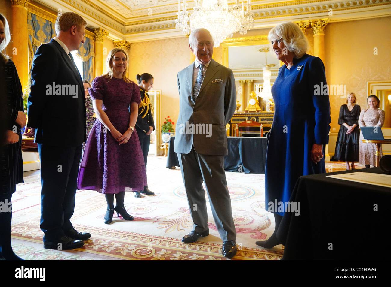 King Charles III and Queen Camilla after being presented with the ...