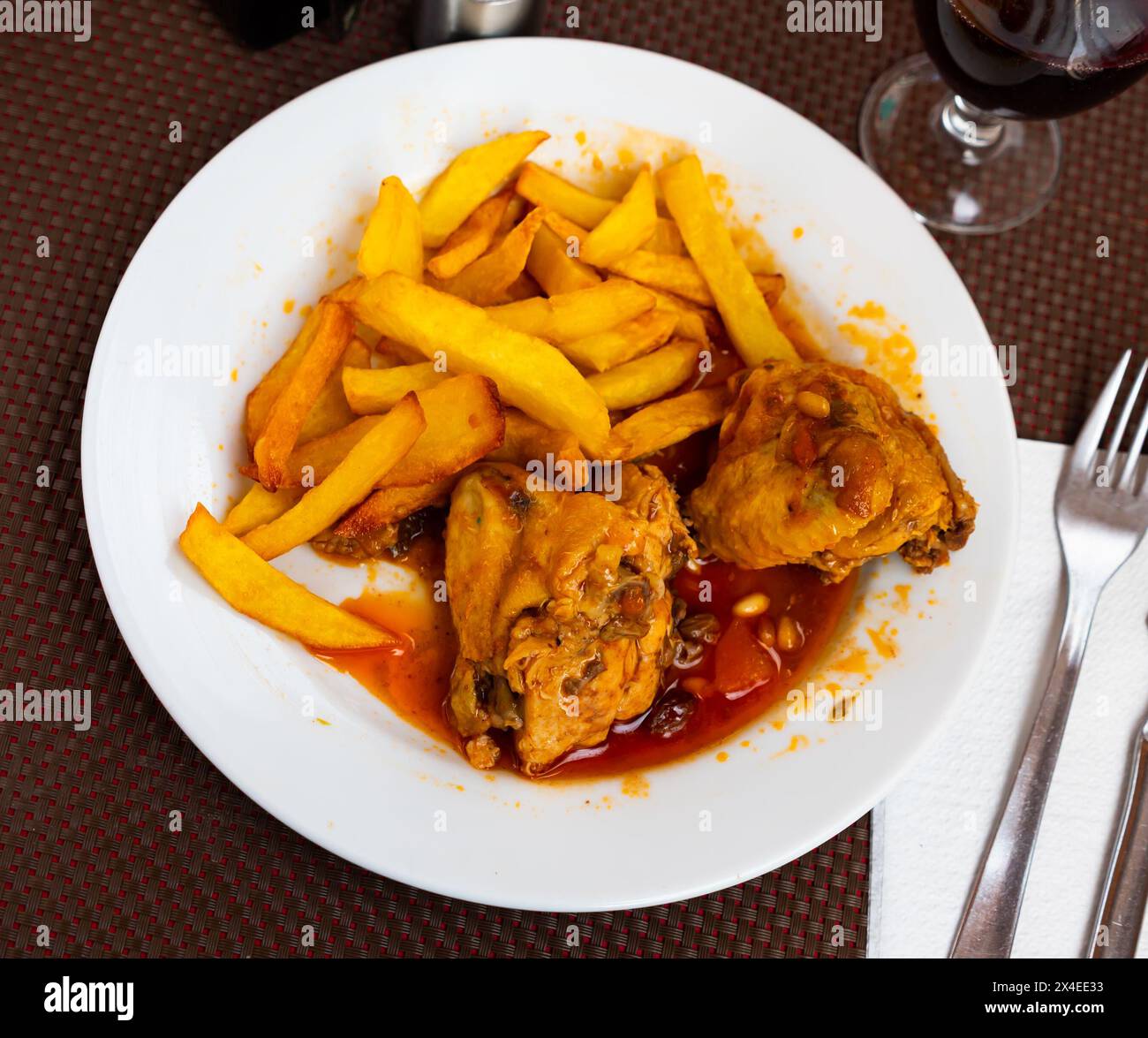 Fried chicken served with french fries Stock Photo - Alamy