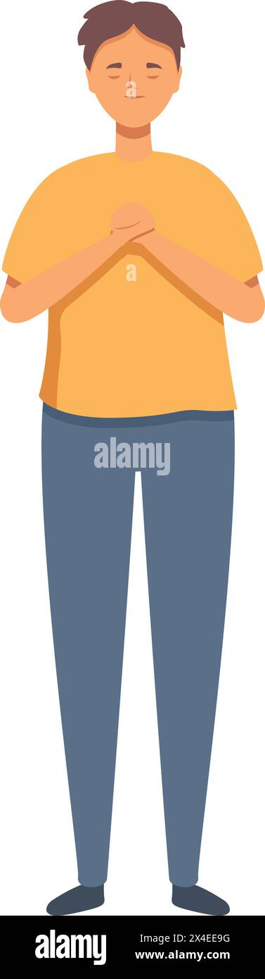 Boy prayer icon cartoon vector. Gesture hope god. Love respect Stock ...