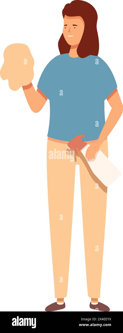 Mom take windows sprayer cleaner icon cartoon vector. Daily routine ...