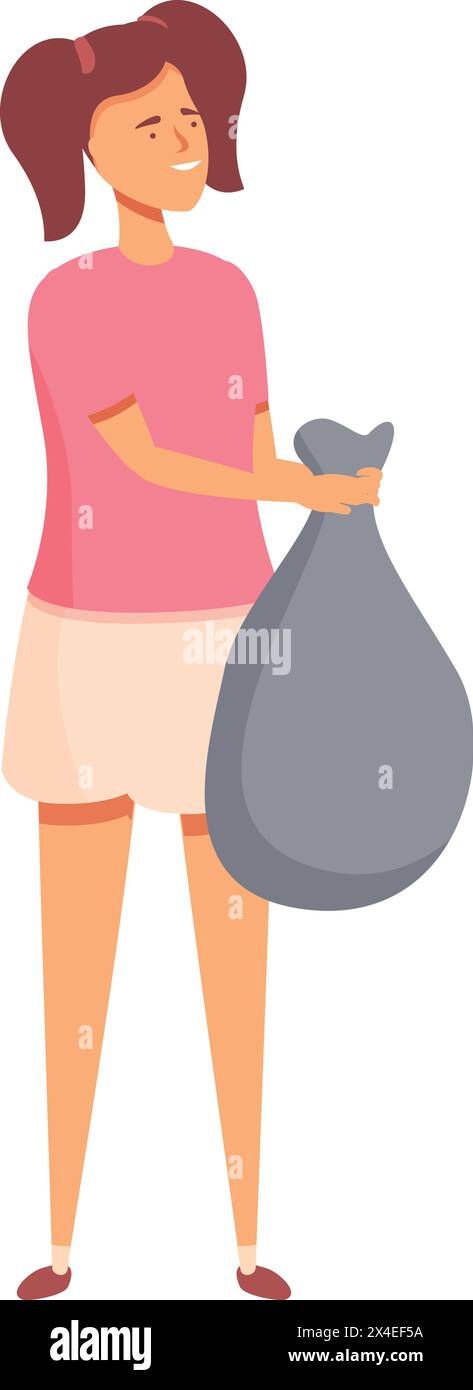 Girl take garbage bag icon cartoon vector. House keeper. Work person ...