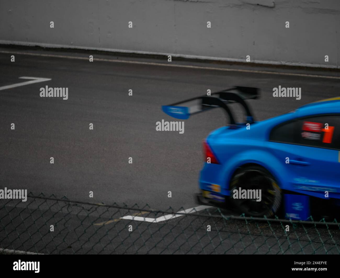 Blue Volvo v60 race car on the Anderstorp race track in Småland ...