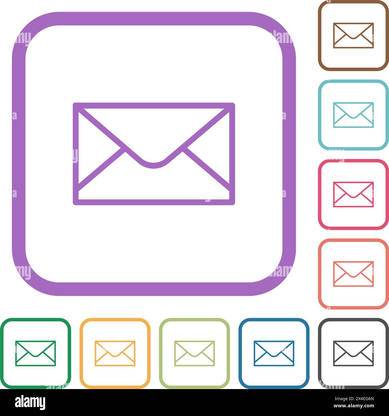 Envelope outline simple icons in color rounded square frames on white ...