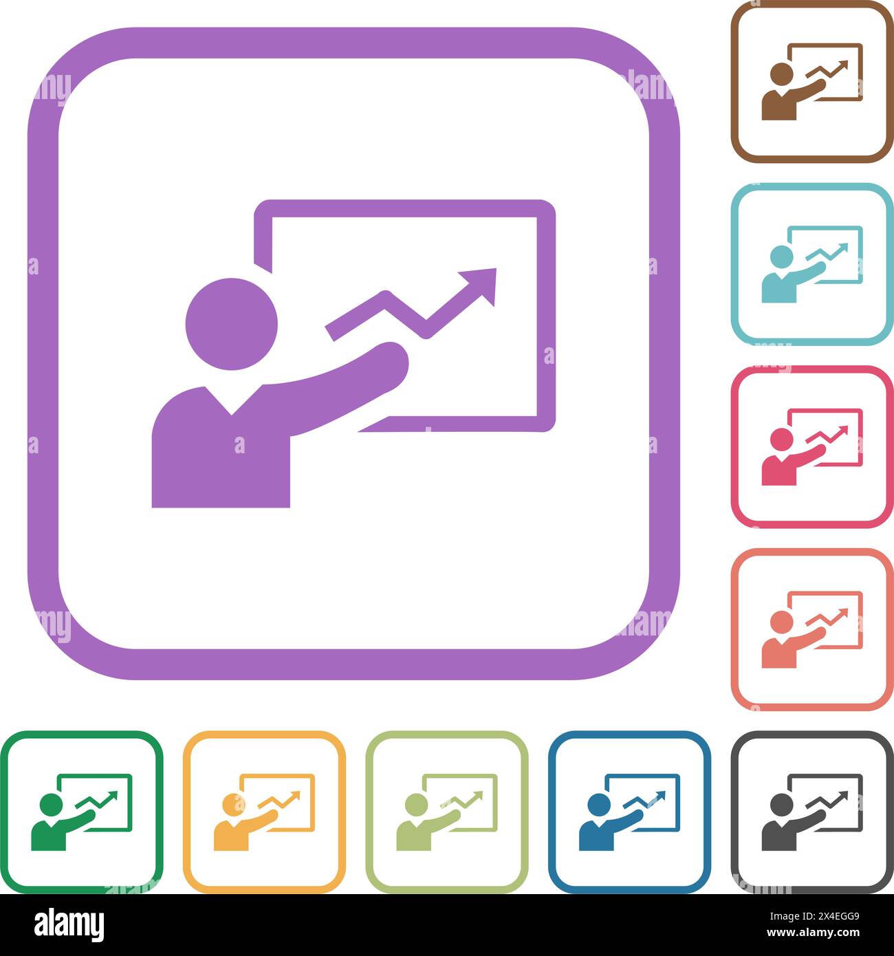 Presentation simple icons in color rounded square frames on white ...