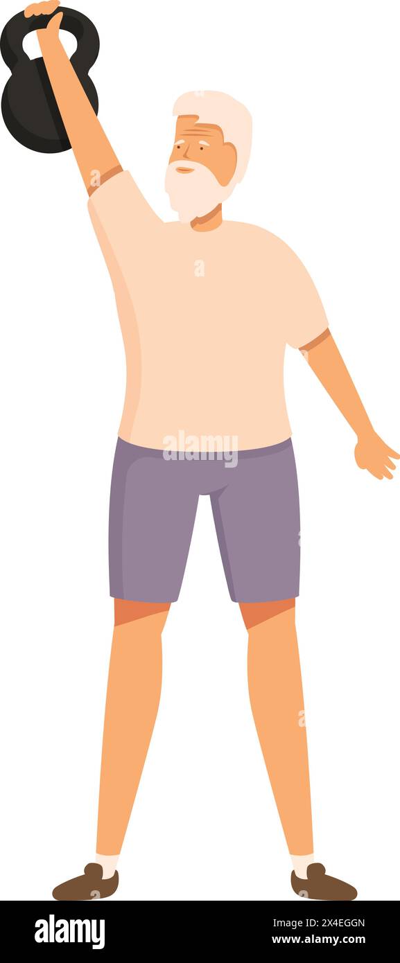 Senior man kettlebell push up icon cartoon vector. Sport fitness ...