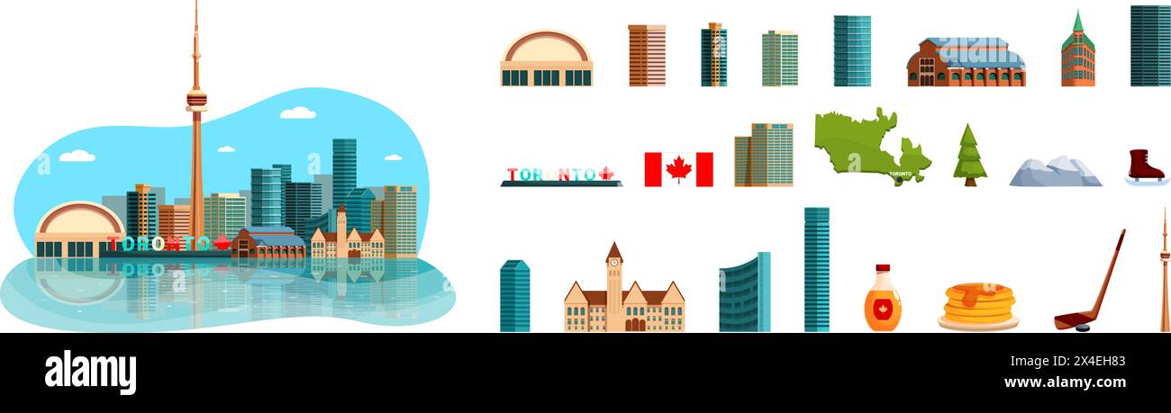 Toronto icons set cartoon vector. Skyline street. Downtown travel Stock Vector Image & Art - Alamy
