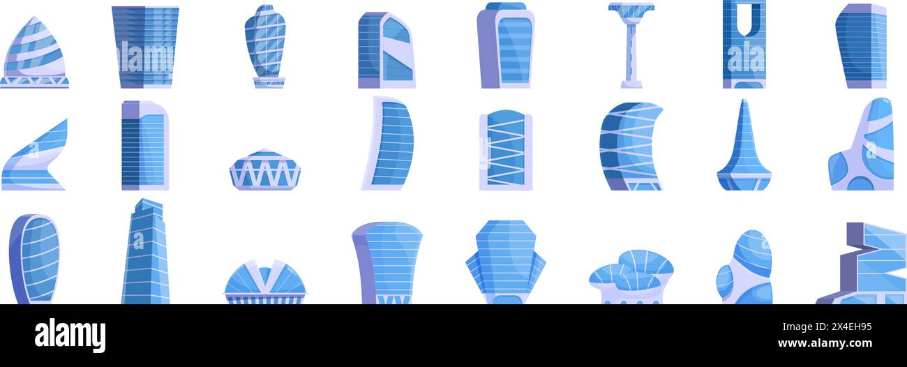 Futuristic metropolis architecture icons set cartoon vector. Future ...