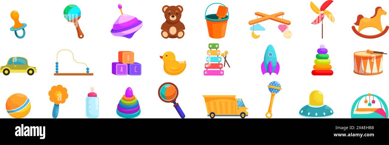 First babies toys icons set cartoon vector. Newborn baby. Nursery ...