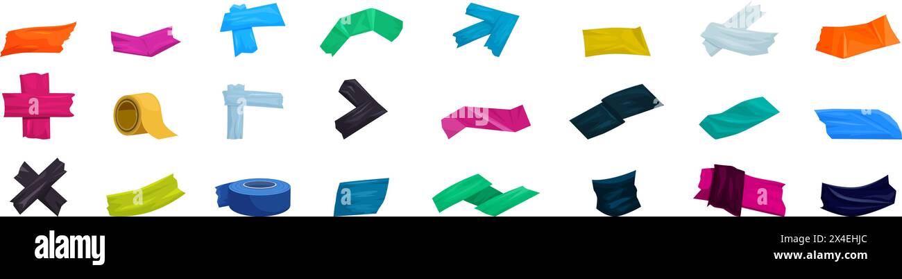 Duct tape icons set cartoon vector. Roll packing. Insulation arrow ...