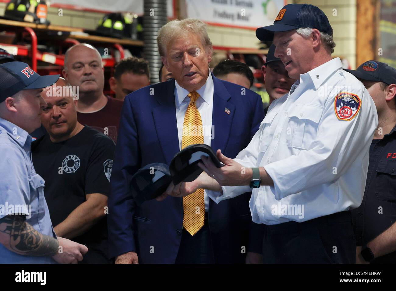Former President Donald Trump meets with firefighters at a midtown ...