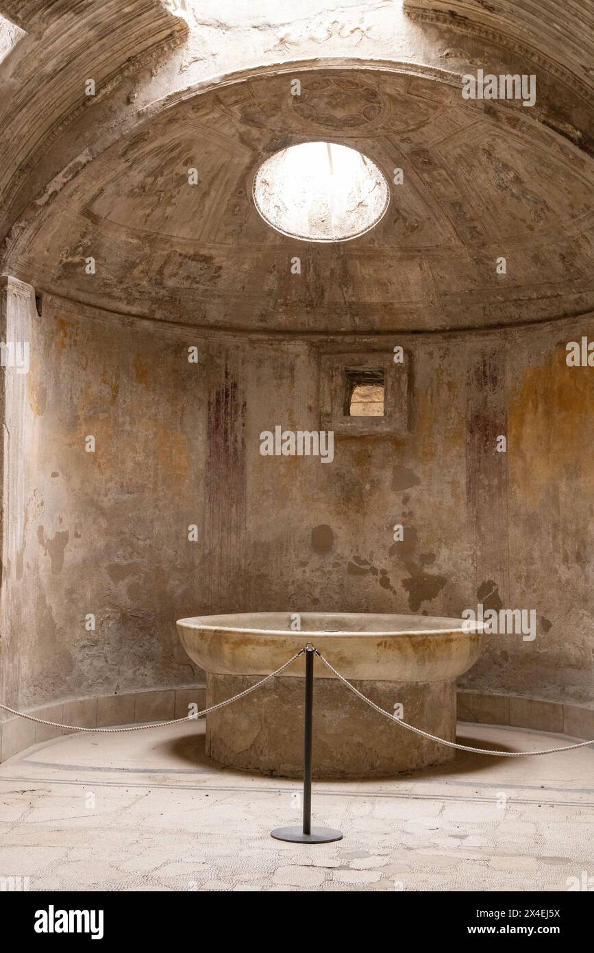 Pompeii thermal baths, or public baths interior; cold water fountain or ...