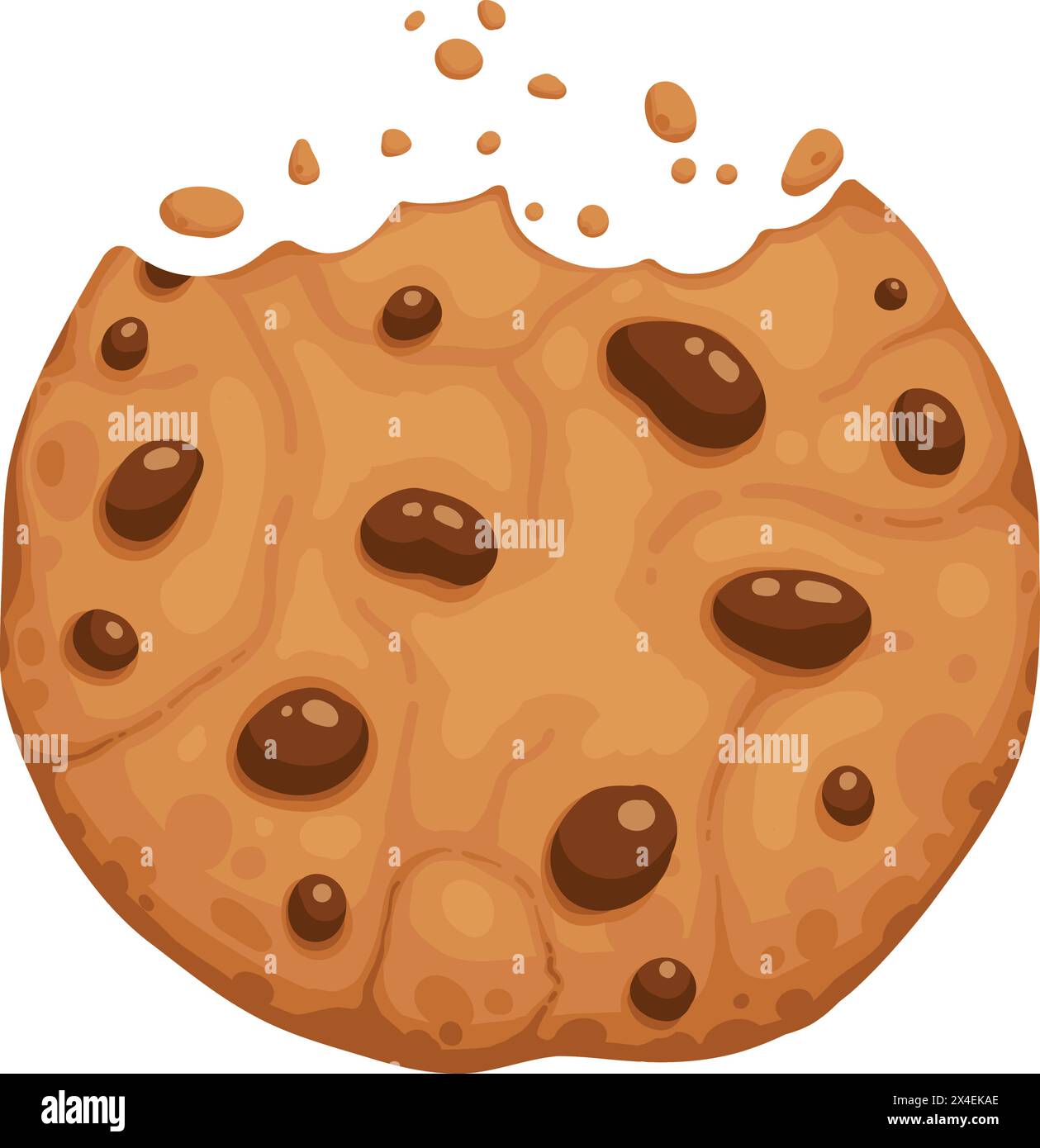 Bitten chocolate chip cookie. Crunch homemade brown biscuit broken with ...