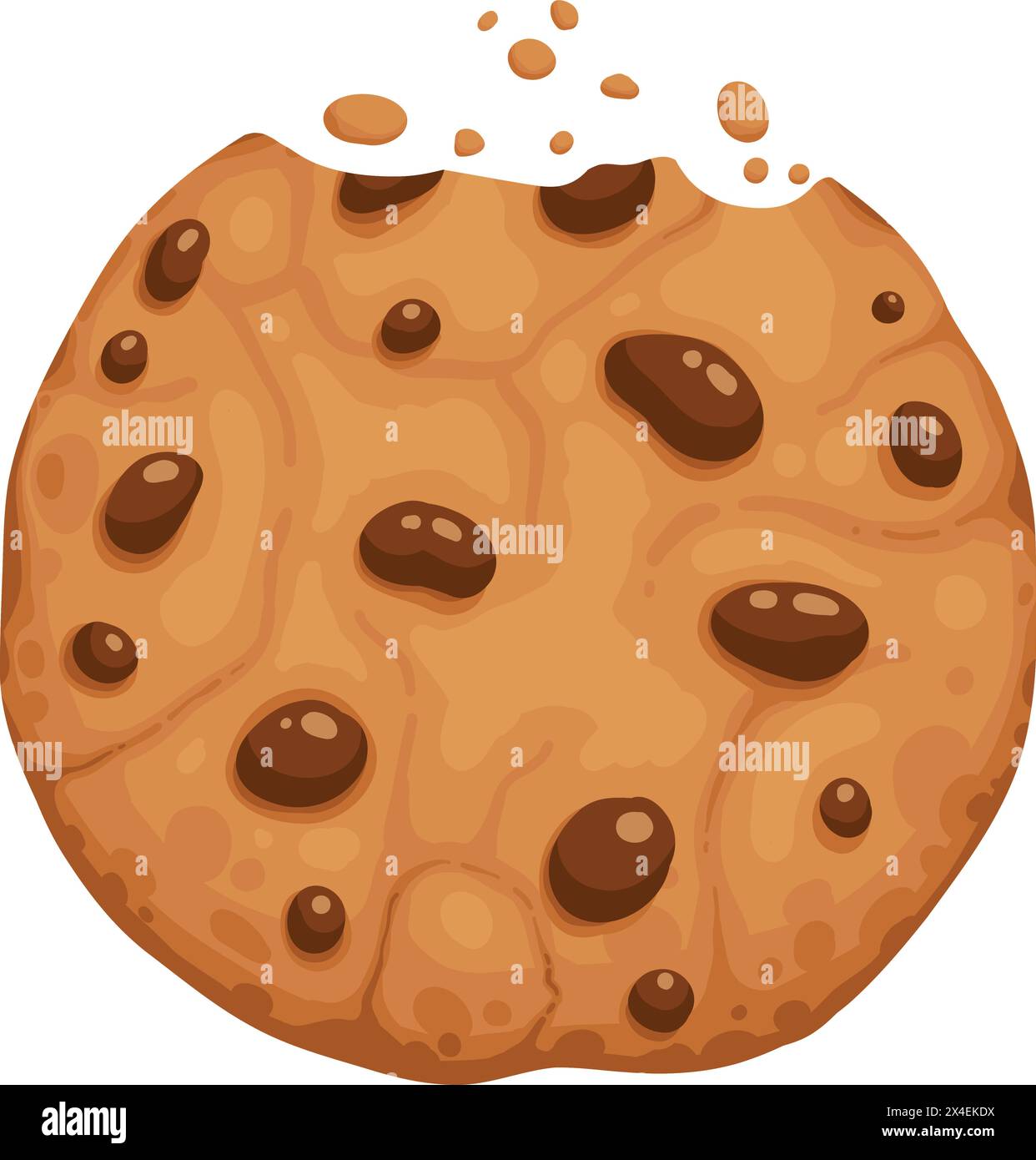 Bitten Chocolate Chip Cookie Crunch Homemade Brown Biscuit Broken With Crumbs Cartoon Baked