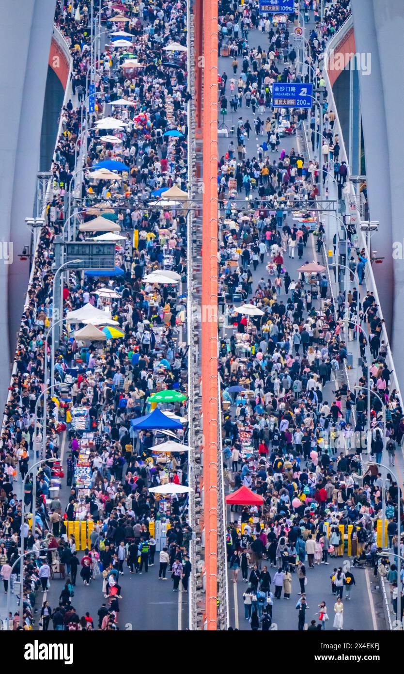 CHONGQING, CHINA - MAY 2, 2024 - Tourists visit Qiansimen Bridge during ...