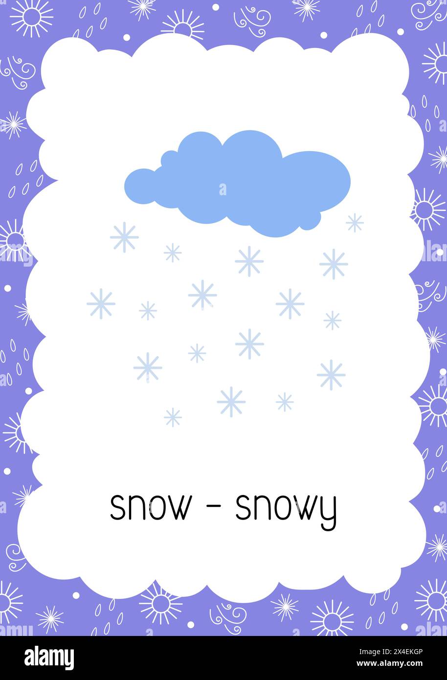 Weather flash card Snow Snowy topical vocabulary learning printable, educational English kids ...
