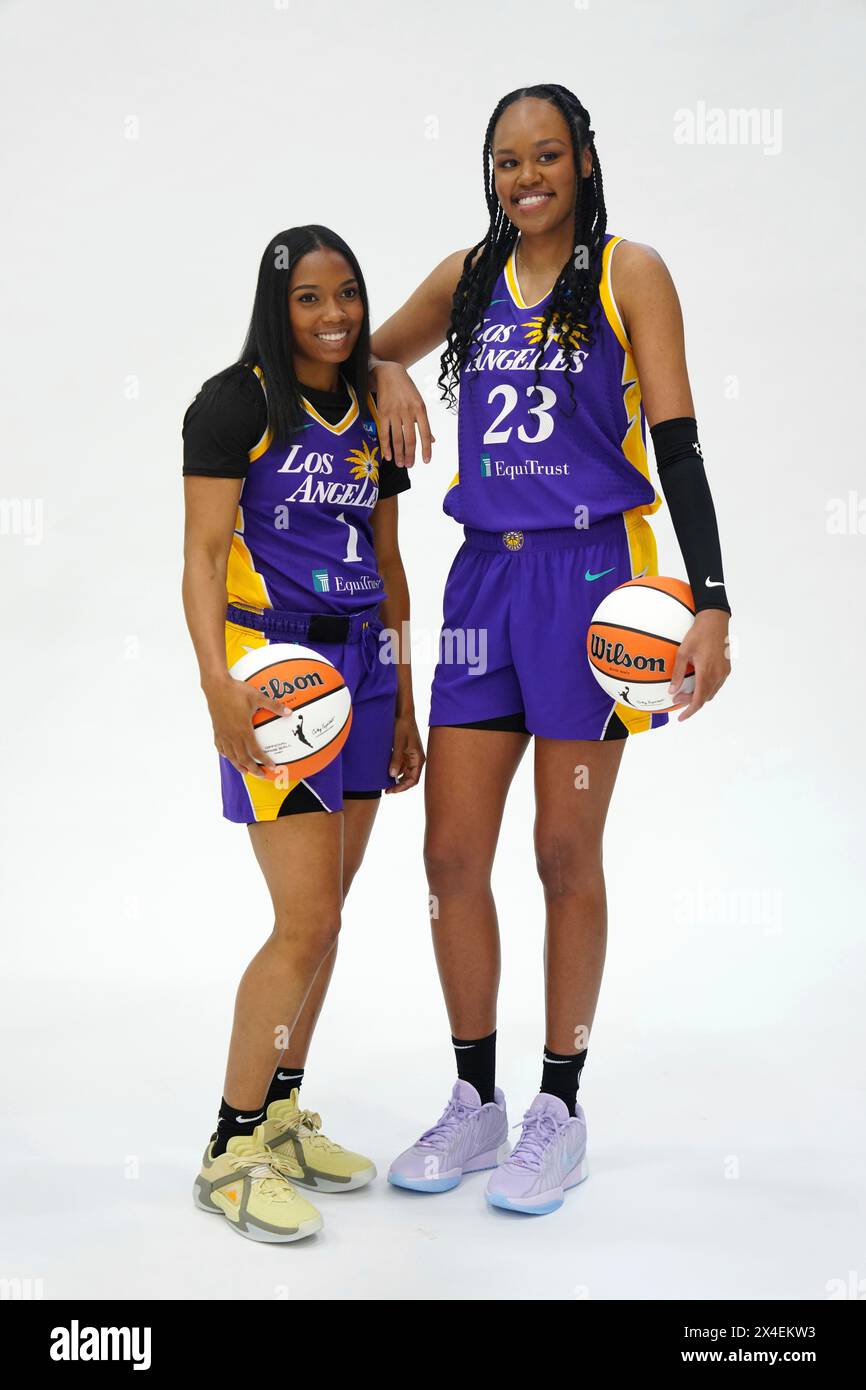 LA Sparks guard Zia Cooke (1) and forward Azura Stevens (23) pose ...