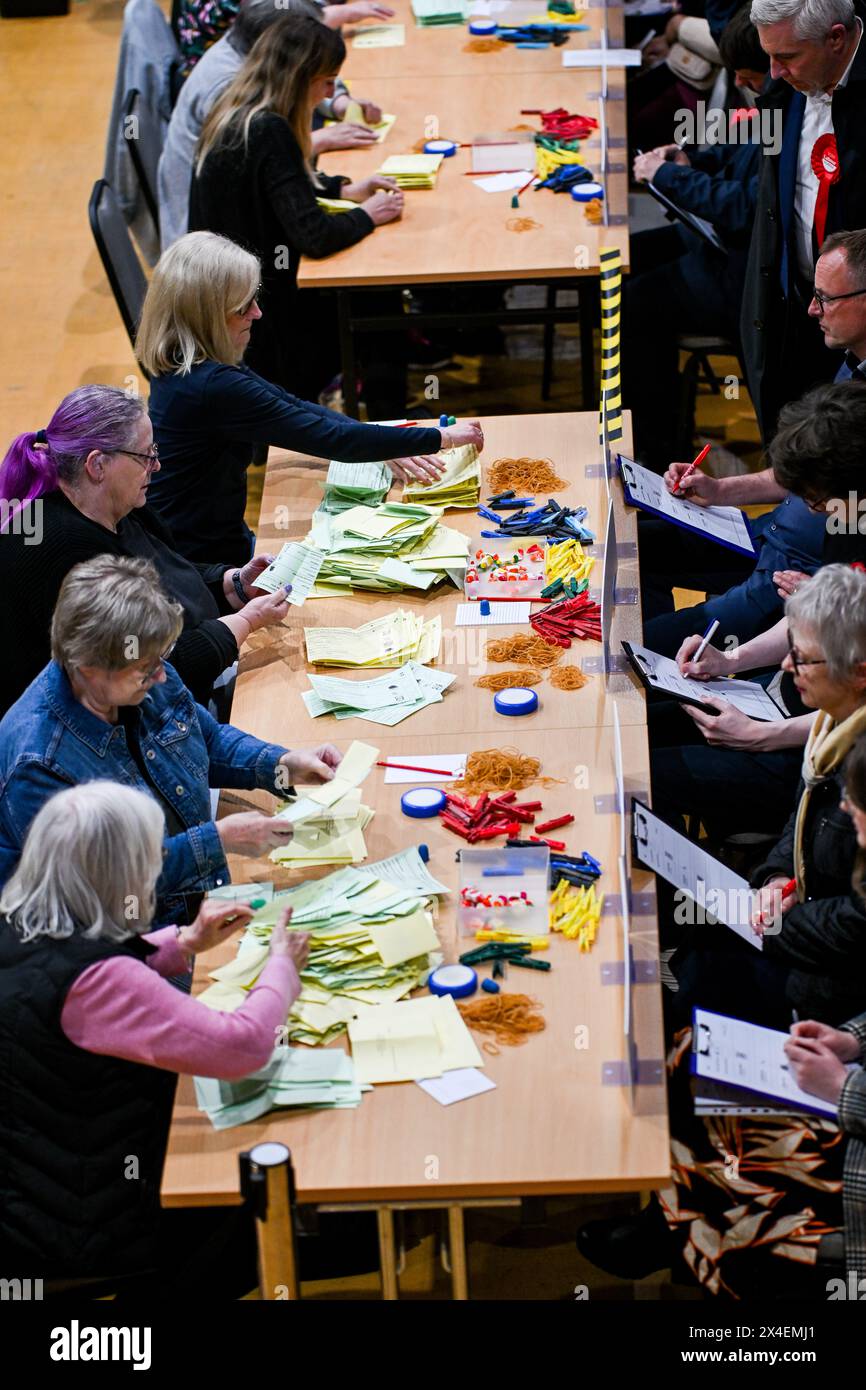 Grimsby, UK. 2nd May 2024. Counting during the North East Lincolnshire ...