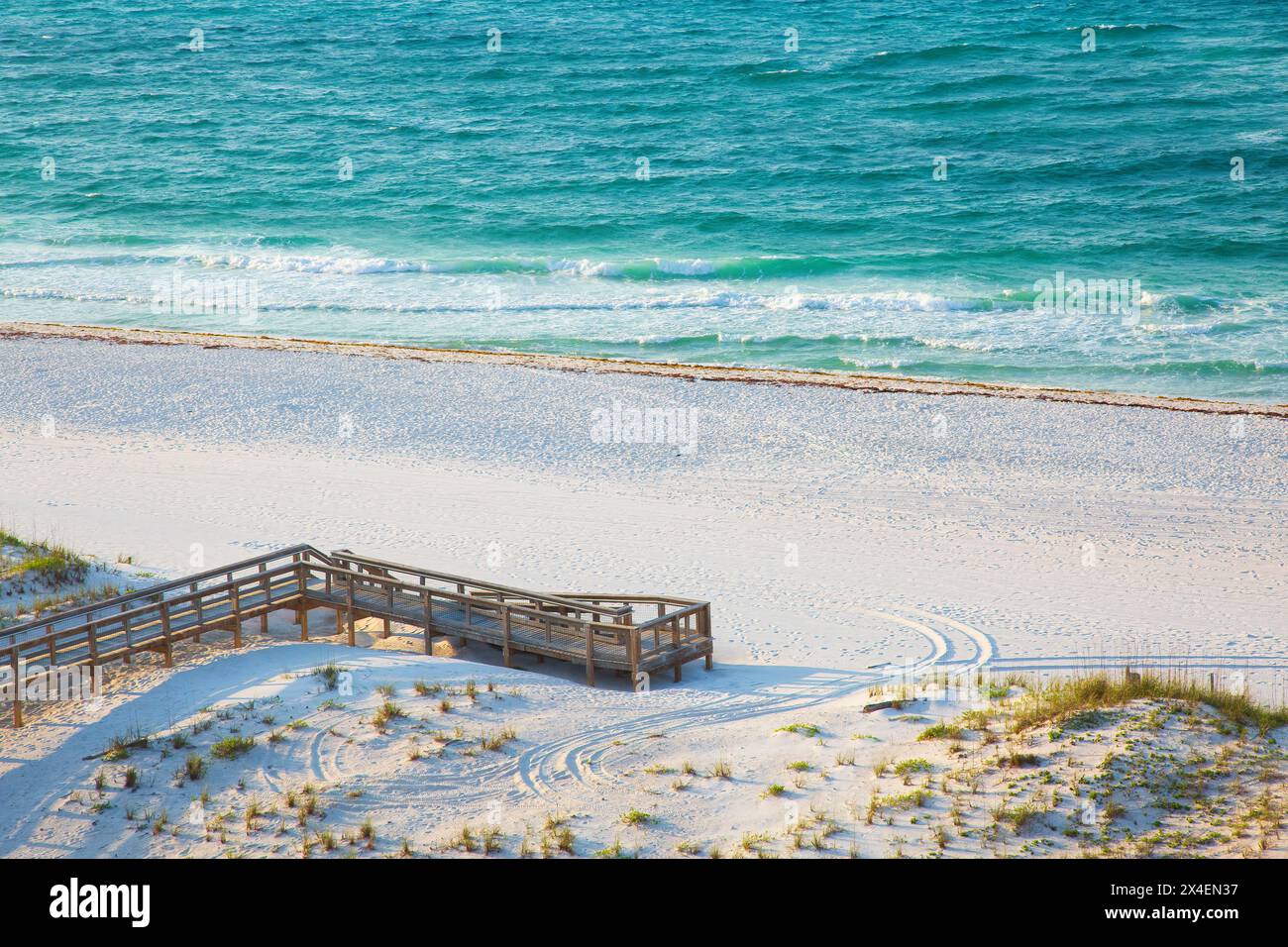 USA, Florida, Pensacola Beach. Walkway over the sand dunes leading to ...