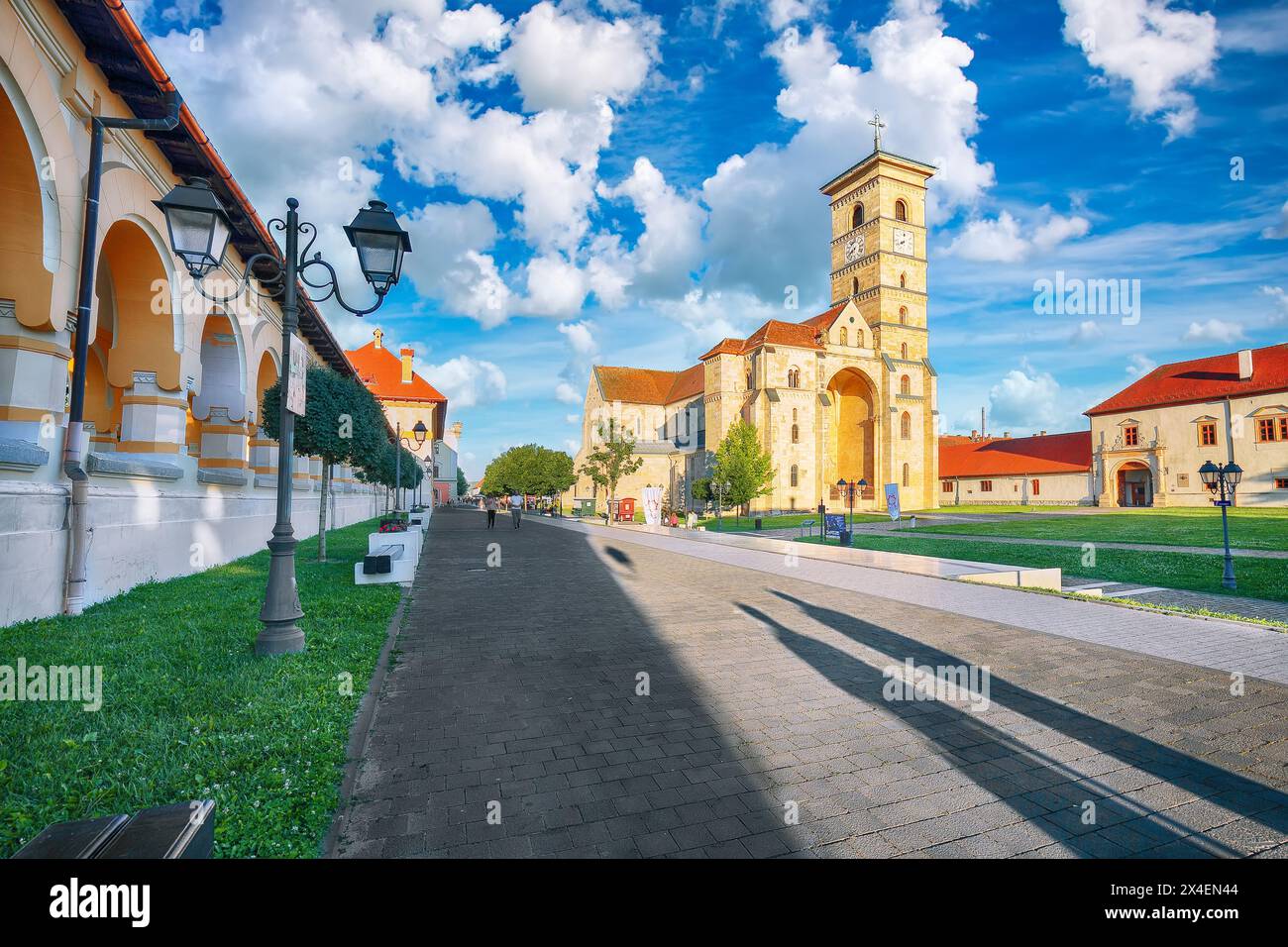 Amazing cityscape with Roman Catholic cathedral inside fortified Alba Carolina Fortress ...