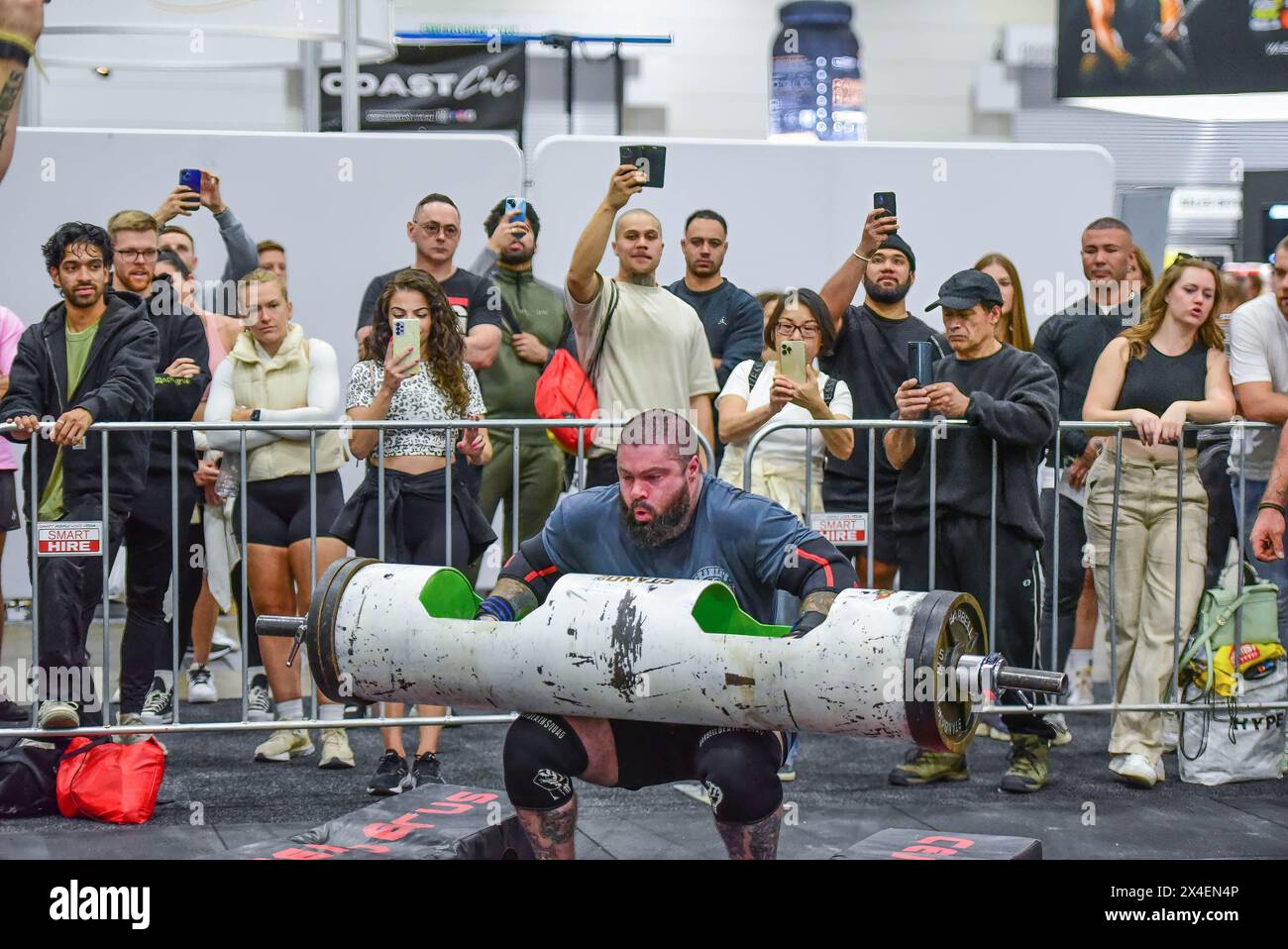 Melbourne, Australia. 13th Apr, 2024. Australian Strongman James Payne ...