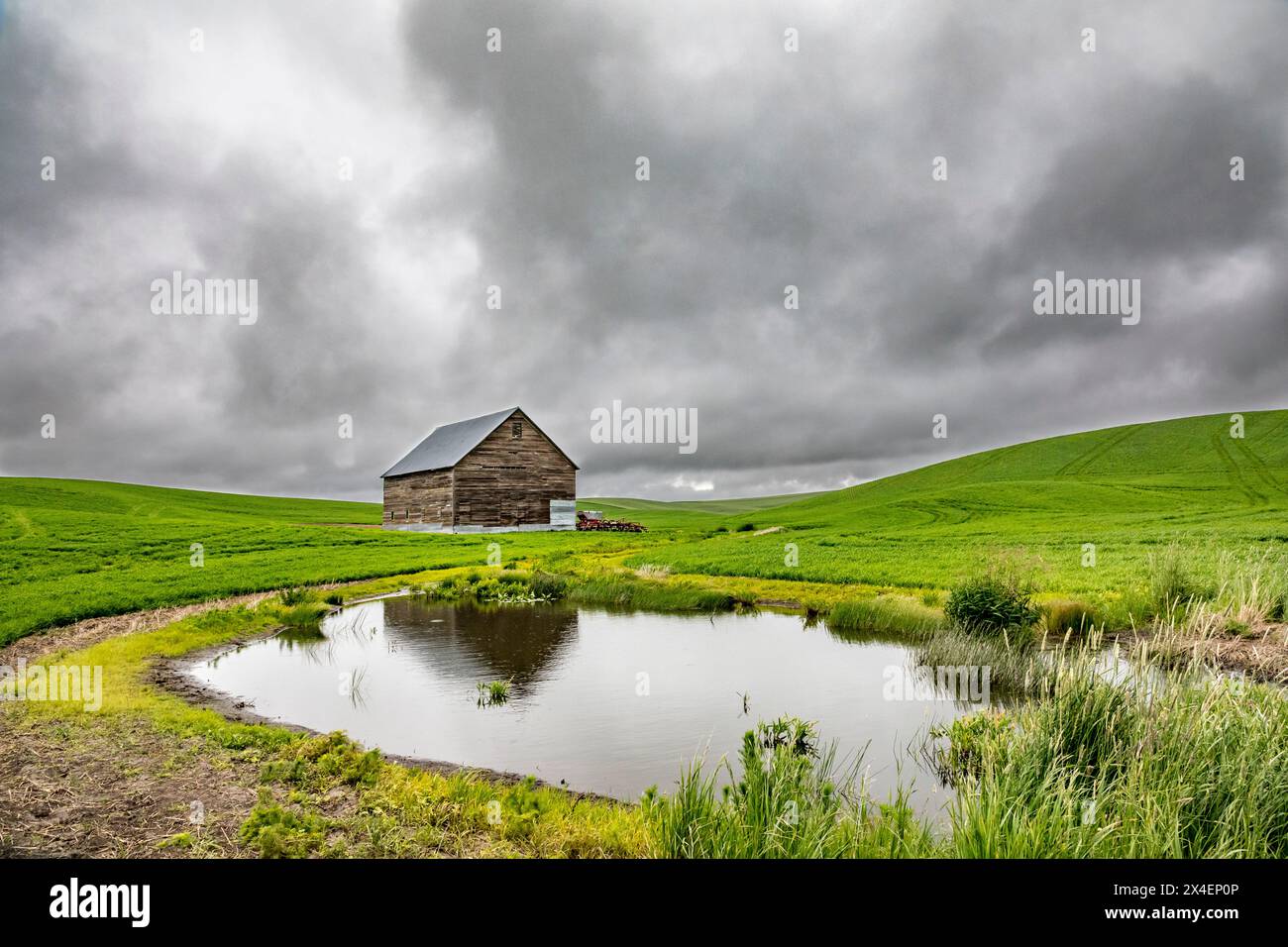 USA, Idaho, Genesee. Brown barn, pond. (Editorial Use Only Stock Photo ...