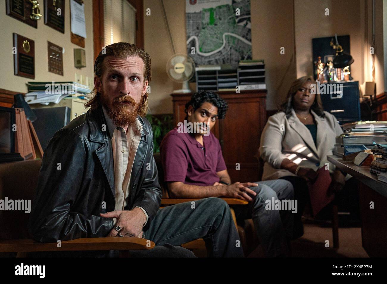 HIT MAN, from left: Austin Amelio, Sanjay Rao, Retta, 2023. ph: Brian ...