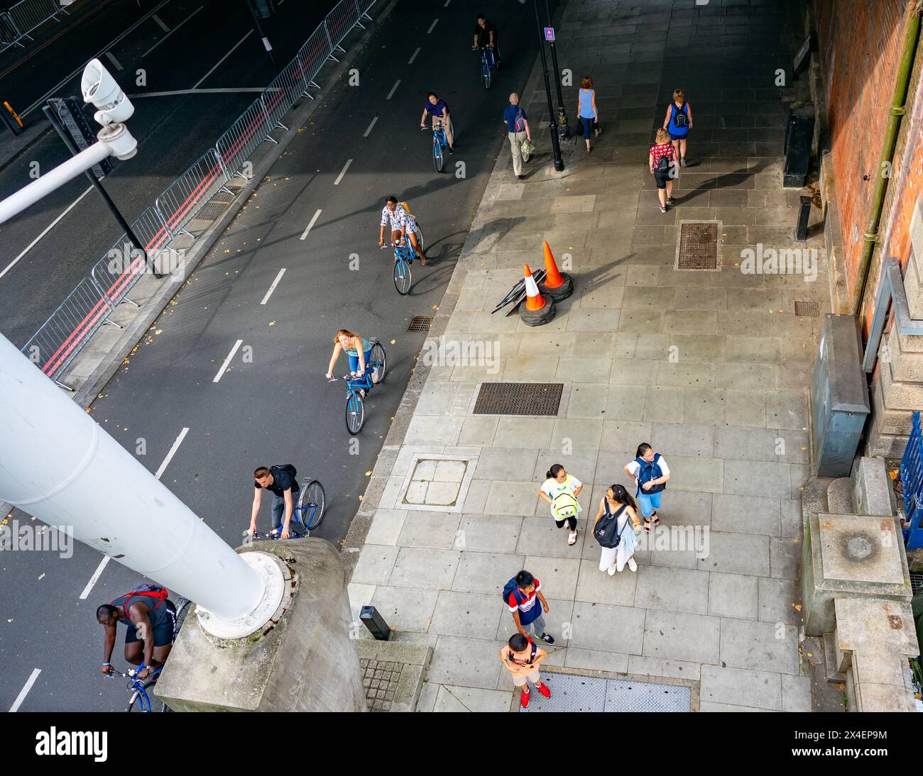 London, England - August 3rd 2019 : Commuters on bicycles and foot ...