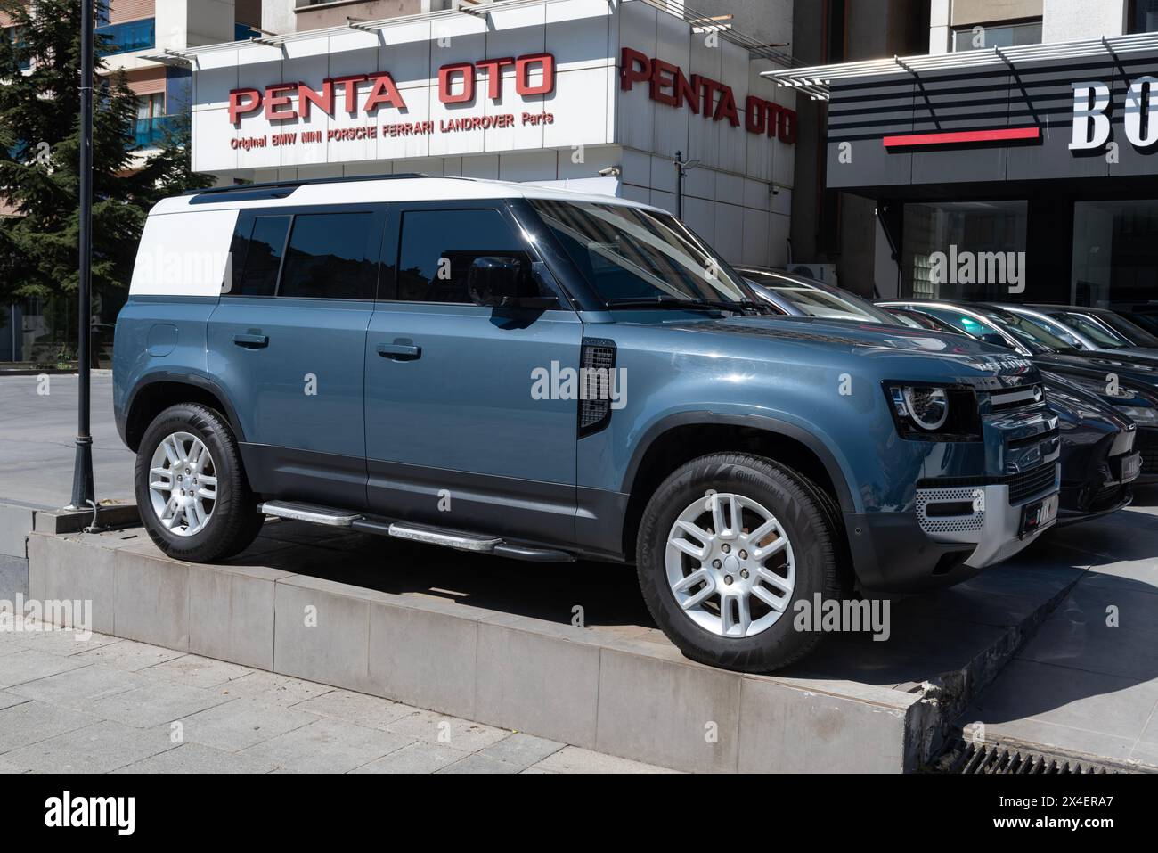 ISTANBUL, TURKEY - APRIL 12, 2024: Land Rover Defender on the showroom ...