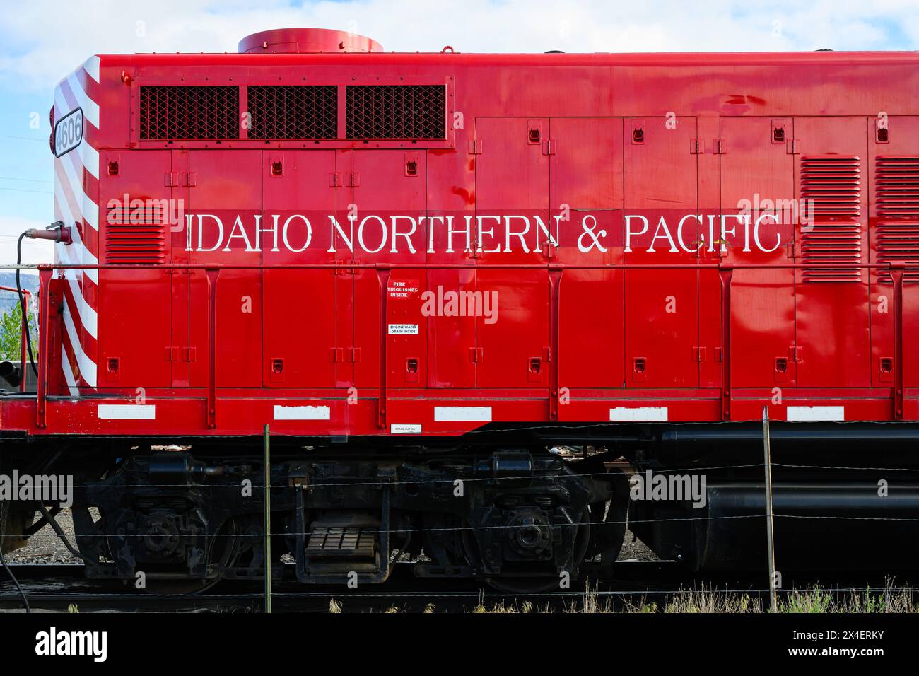 Island City, OR, USA - April 27, 2024; Red Idaho Northern and Pacific ...