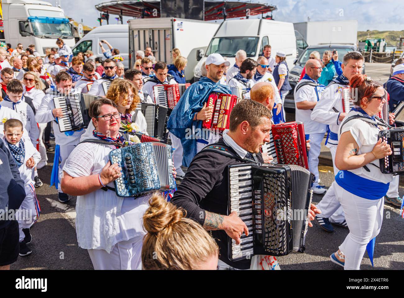 Blue Ribbon accordion players parade along the street for the 'Obby ...