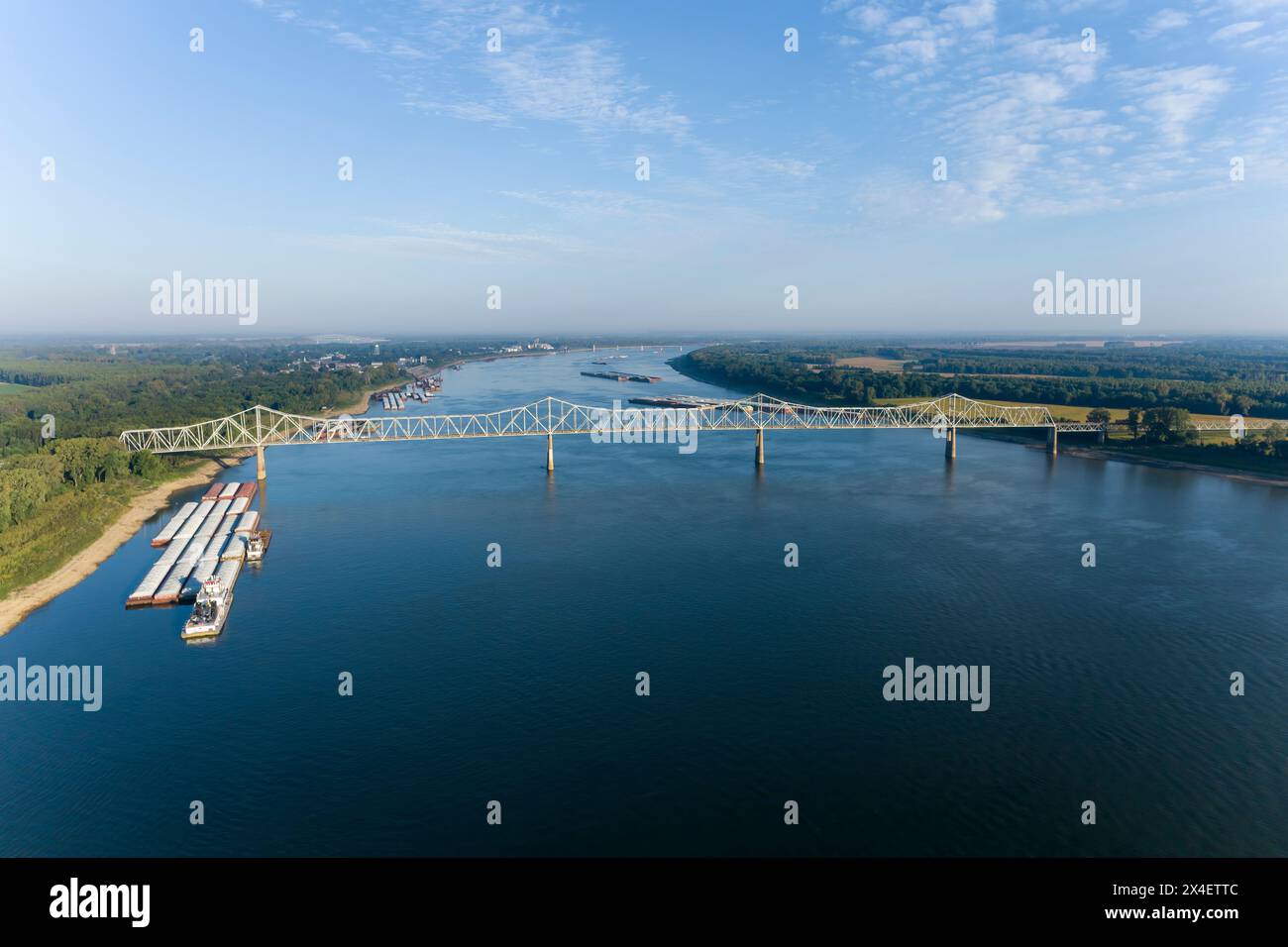 Aerial of the Ohio River and bridge to Kentucky near the confluence of ...