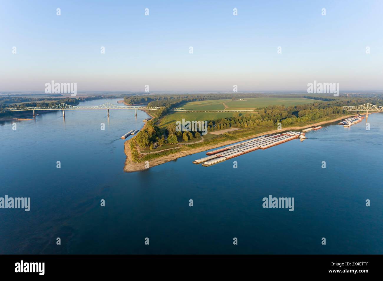 Aerial of the confluence of the Ohio (right) and Mississippi (left ...