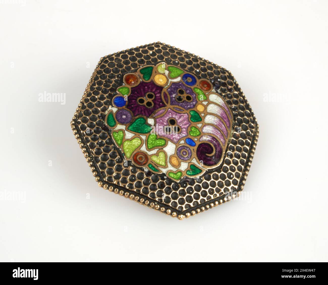 Antique 1920 30s art deco champleve enamel and gilt metal brooch hi-res ...