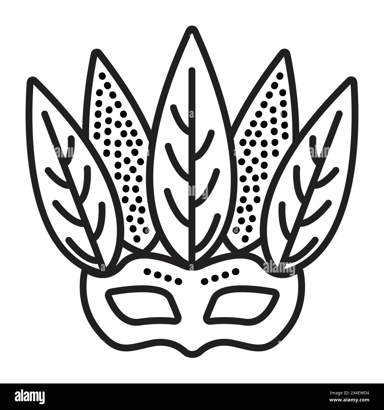 Creative masquerade mask with long leaves, vector black line icon Stock ...
