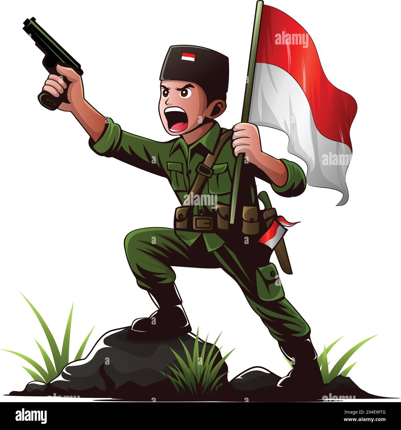 79th Indonesia Independence day icon with Indonesian hero wearing green ...
