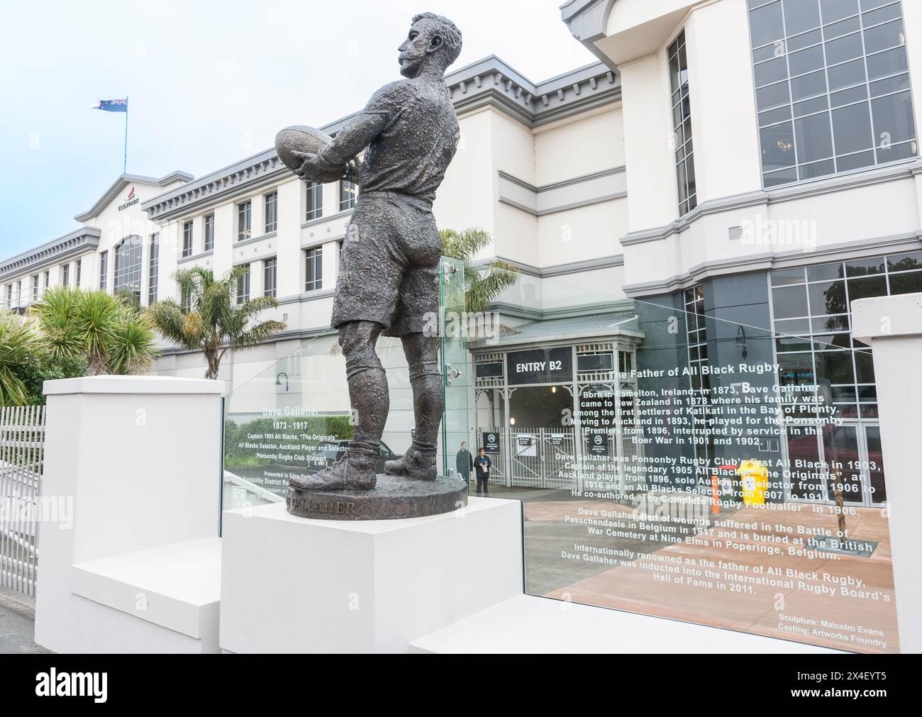 Auckland New Zealand - August 31 2011; Eden Park entrance, statue of ...