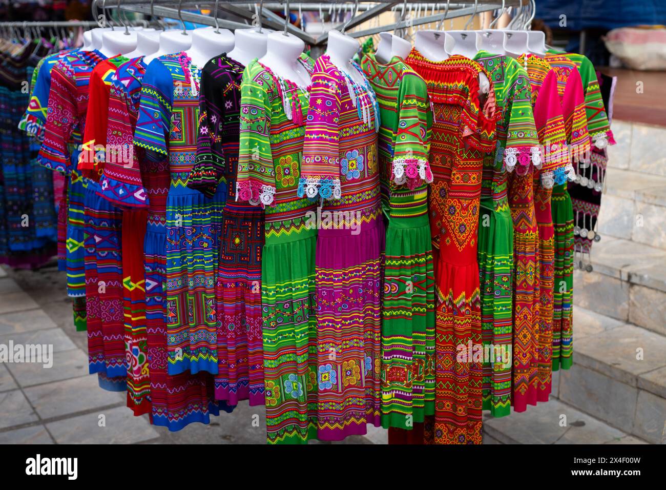 Colourful traditional clothing for sale at Bac Ha Market in Lao Cai ...