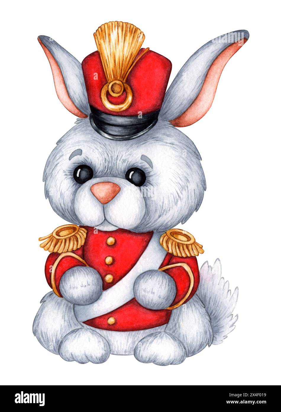 Bunny military hussar in red dress uniform. Toy soldier, fairy tale ...