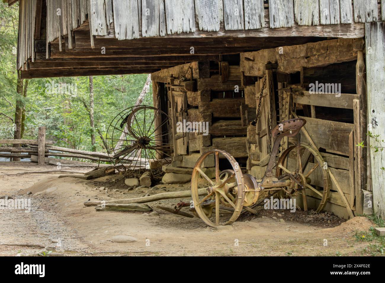 Historic barn and hay rake, Cades Cove, Great Smoky Mountains National ...