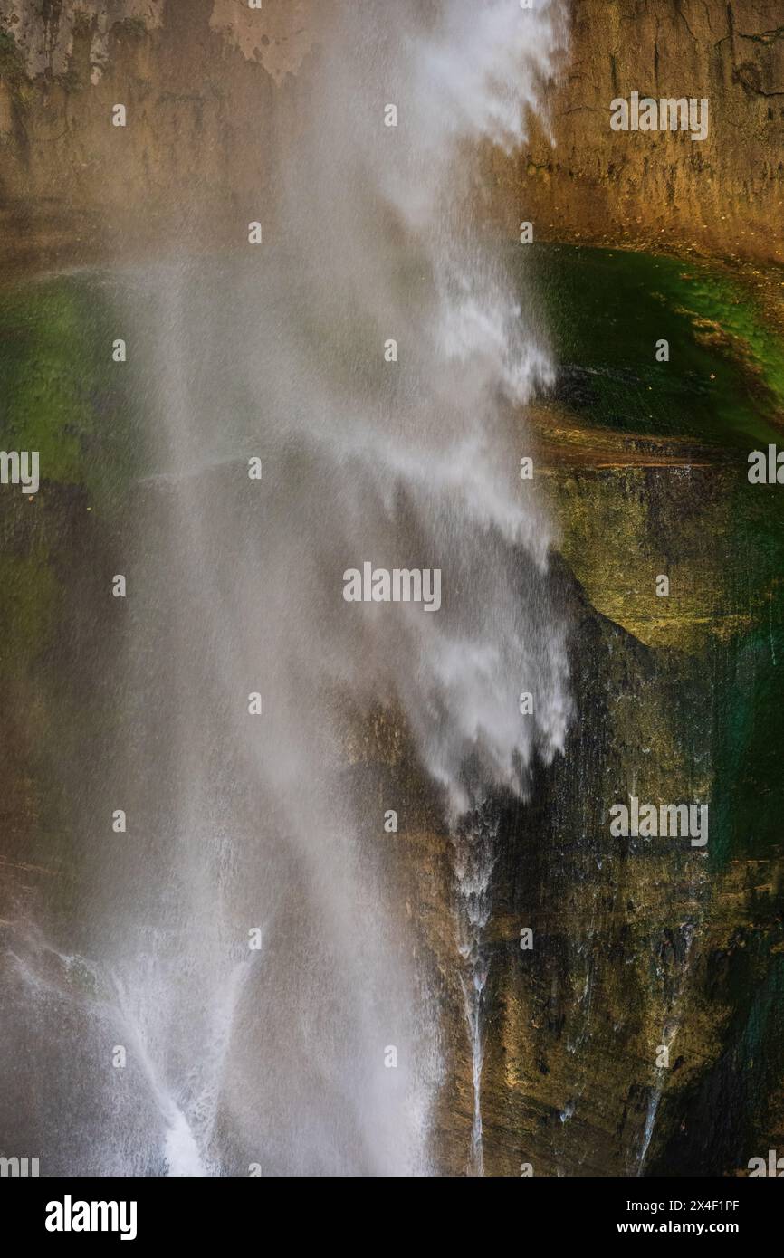 USA, Utah, Capital Reef National Park. Waterfall and cliff rock Stock ...