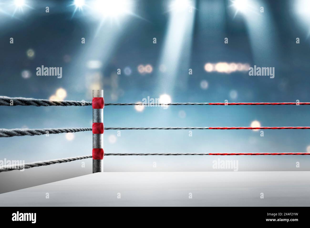 Black and red rope on the boxing ring corner in the stadium arena Stock ...