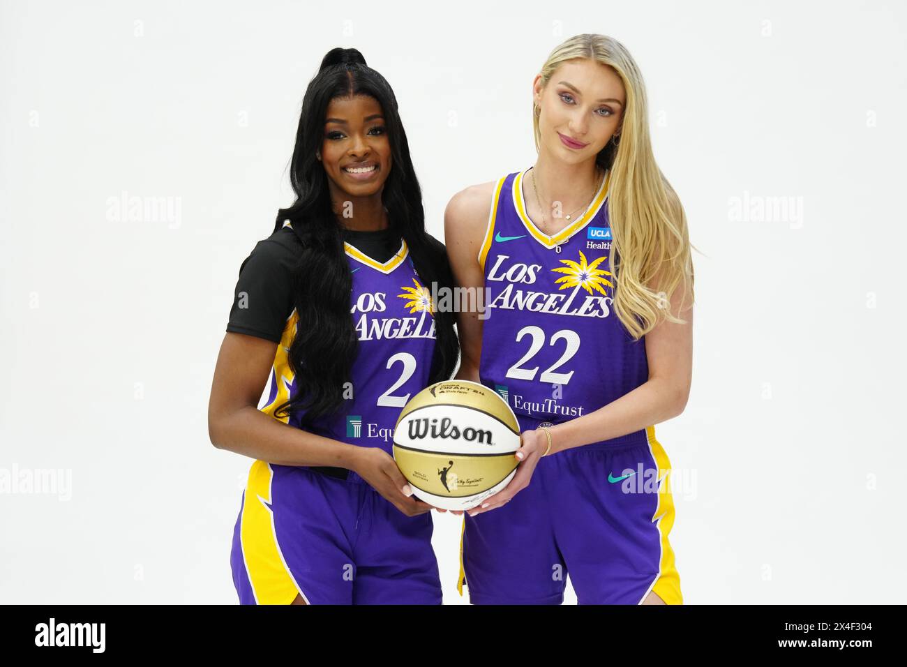 LA Sparks forwards Rickea Jackson (2) and Cameron Brink (22) pose ...