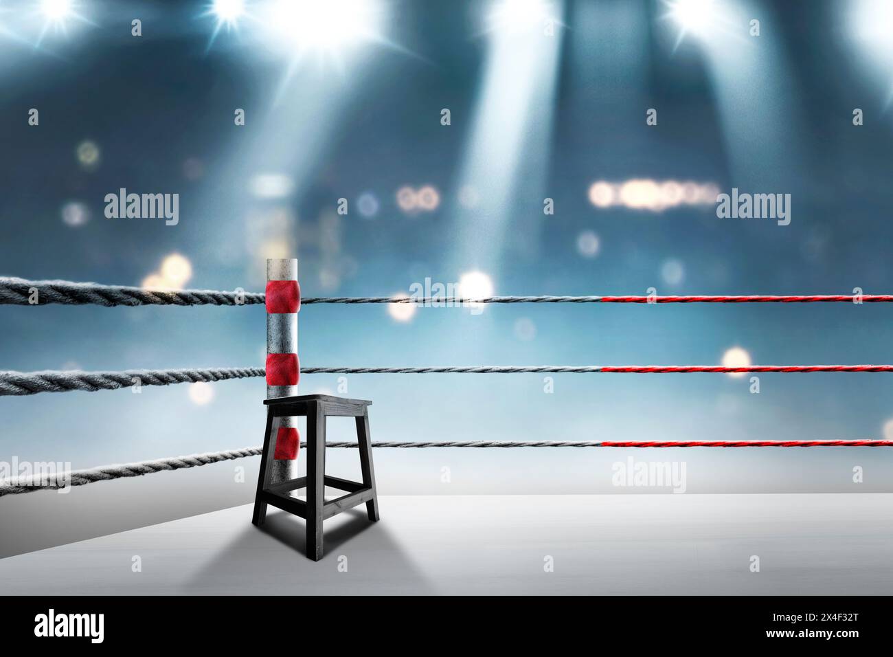An empty seat in the corner of a boxing ring in the stadium arena Stock ...