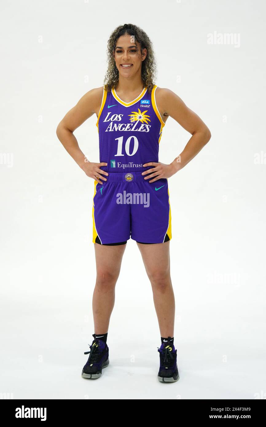 LA Sparks guard Kia Nurse (10) poses during WNBA media day, Tuesday ...