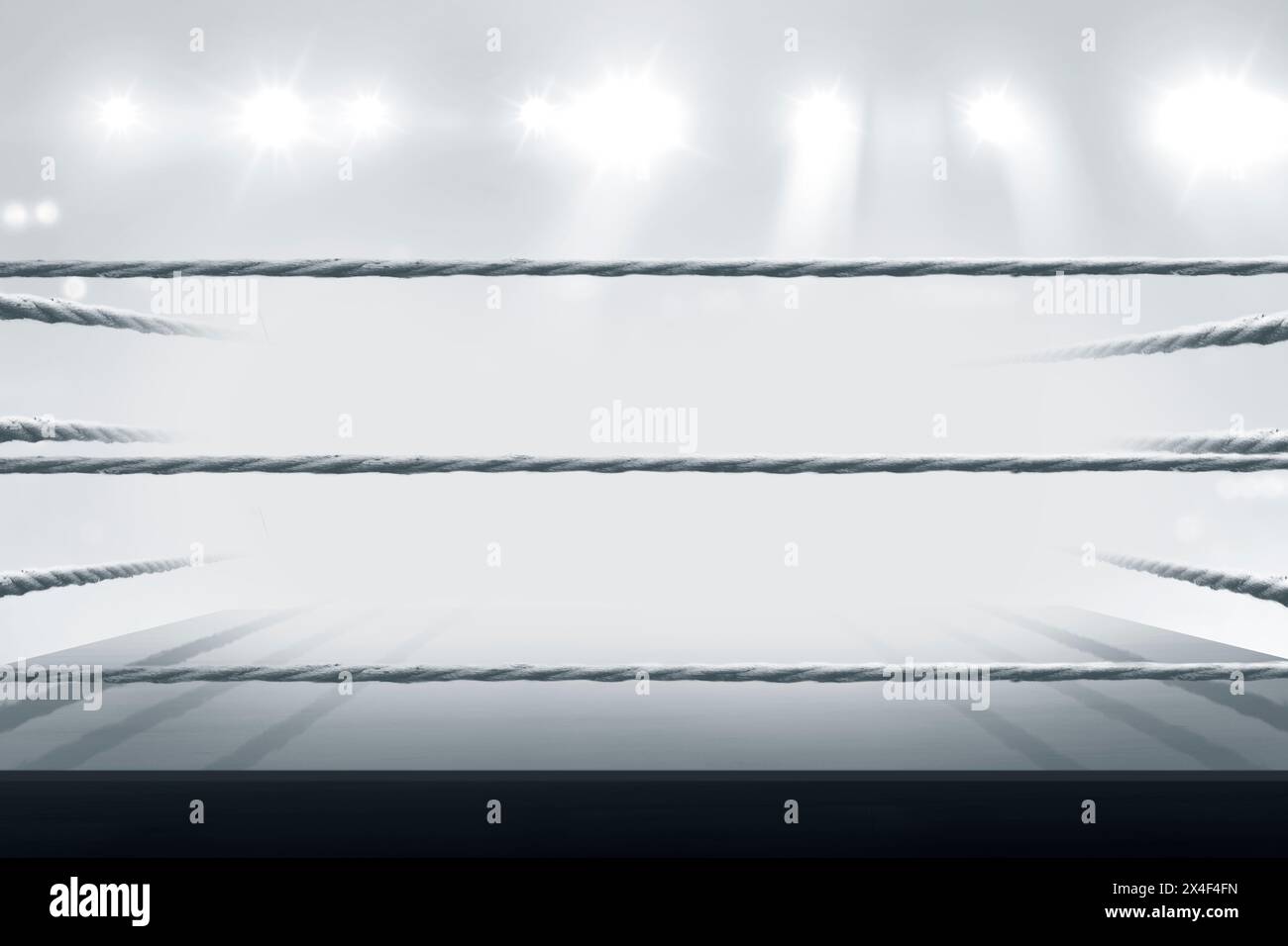 An empty ring with no people in the gym with mist inside the ring ...