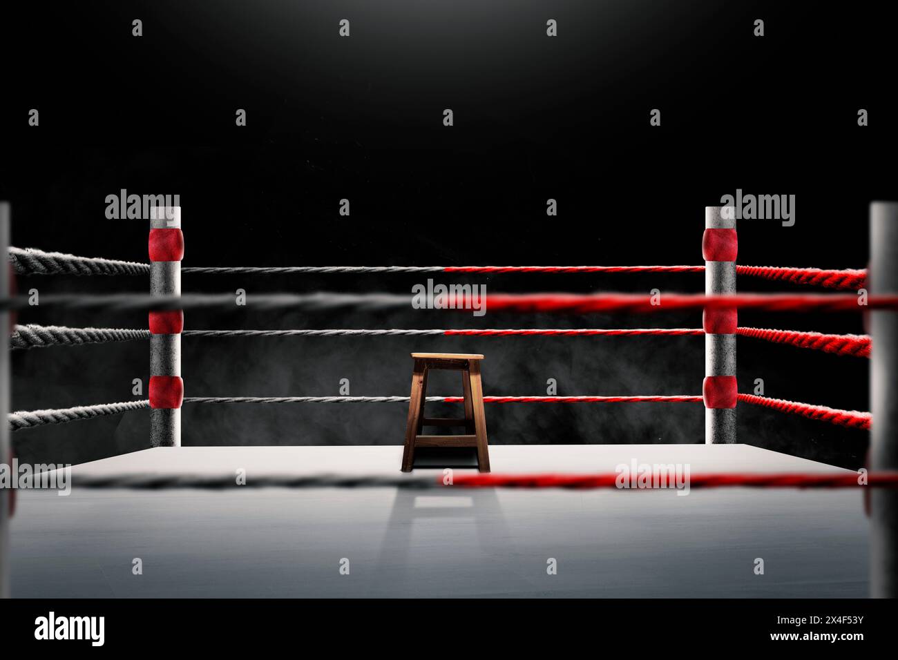 An empty stool inside the ring with no people in the gym. Place for ...