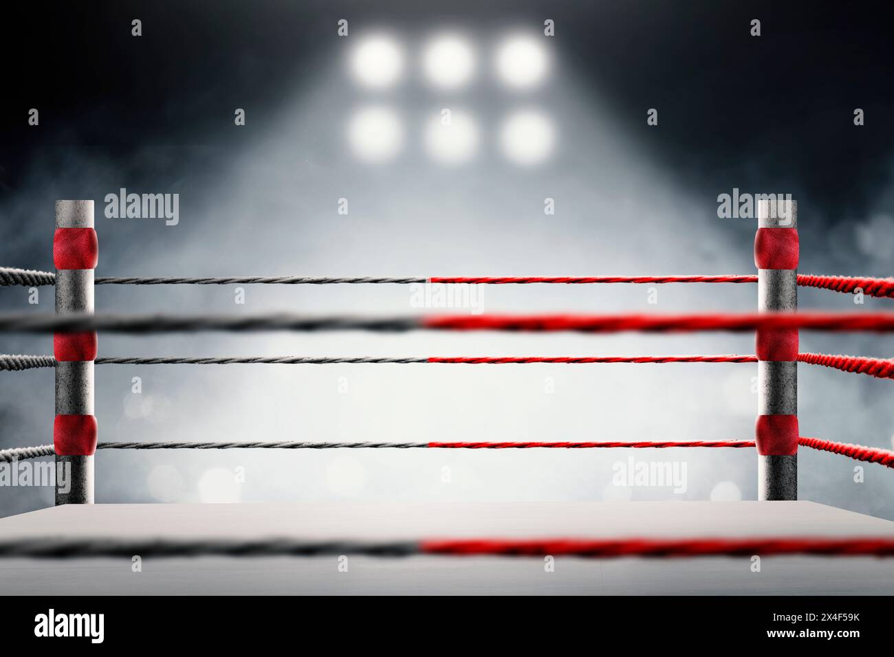 An empty ring with no people in the gym. Place for boxing, wrestling ...